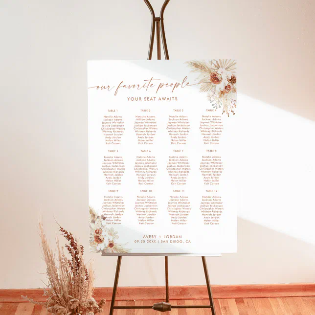 Modern Boho Wedding Seating Chart | Pampas Grass Foam Board | Zazzle