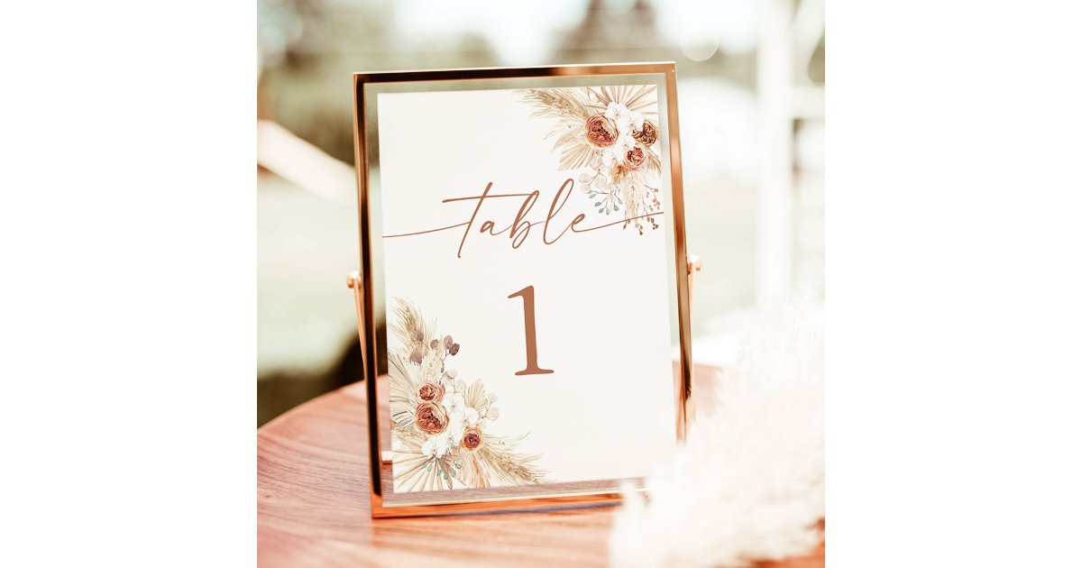 Modern Boho Wedding Table Numbers | Pampas Grass | Zazzle