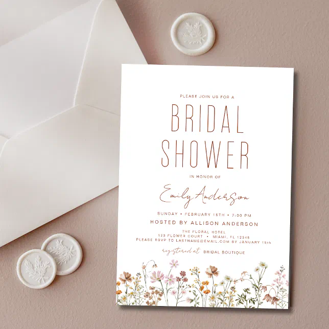 Modern Boho Wildflower Bridal Shower Elegant Invitation | Zazzle