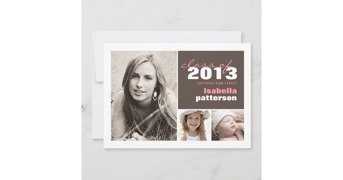Modern & Bold 3 Photo Graduation Announcement | Zazzle