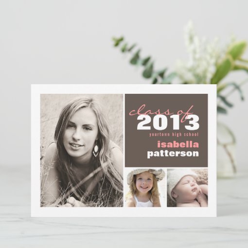 Modern & Bold 3 Photo Graduation Announcement | Zazzle