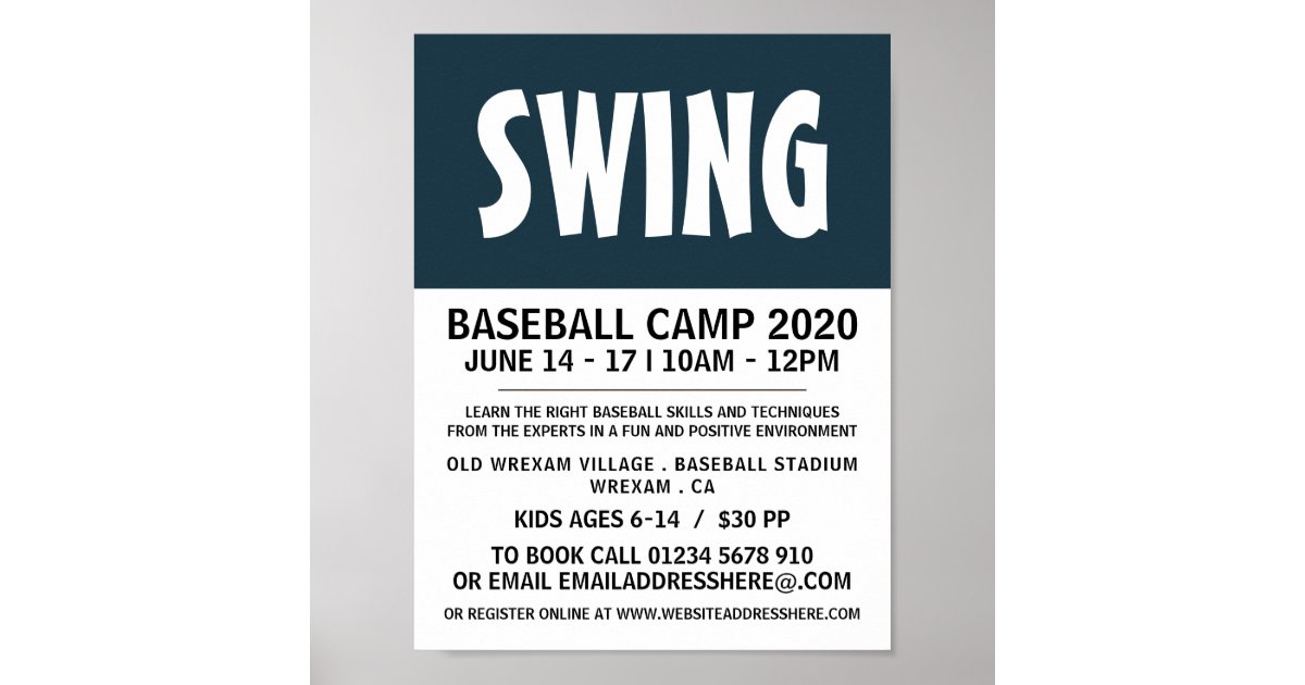 Modern Bold, Baseball Camp Advert Poster | Zazzle