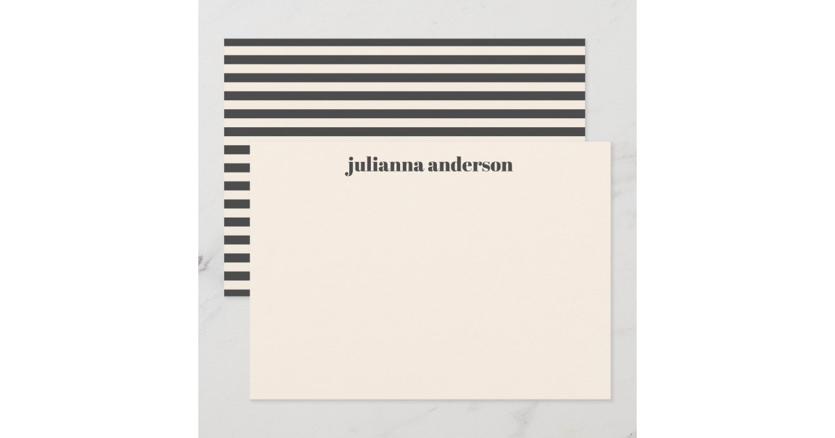 Modern Bold Black Stripes Personalized Name Note Card | Zazzle