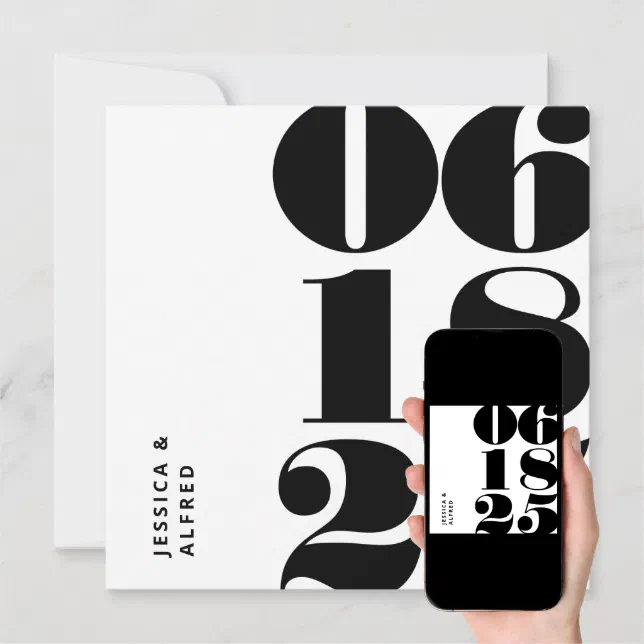 Modern Bold Black White Big Date Wedding Save The Date | Zazzle