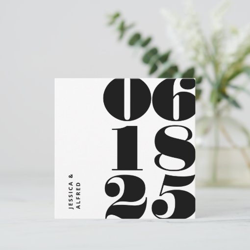 Modern Bold Black White Big Date Wedding Save The Date | Zazzle