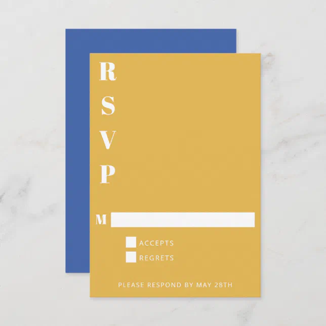 Modern Bold Blue and Yellow Simple Vertical RSVP Card | Zazzle