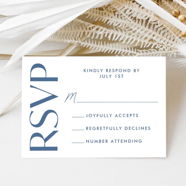 Modern Bold Blue Typography Wedding RSVP Card | Zazzle