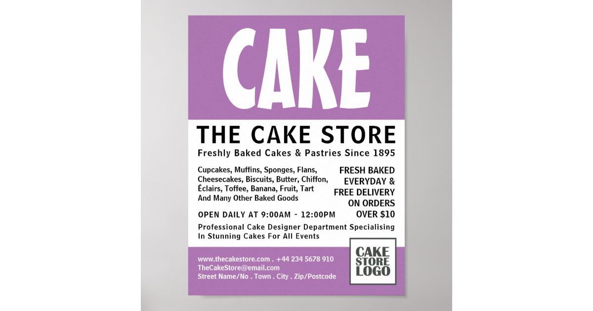 Modern Bold, Cakery, Cake Store Advertising Poster | Zazzle