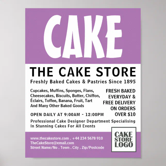 Modern Bold, Cakery, Cake Store Advertising Poster | Zazzle