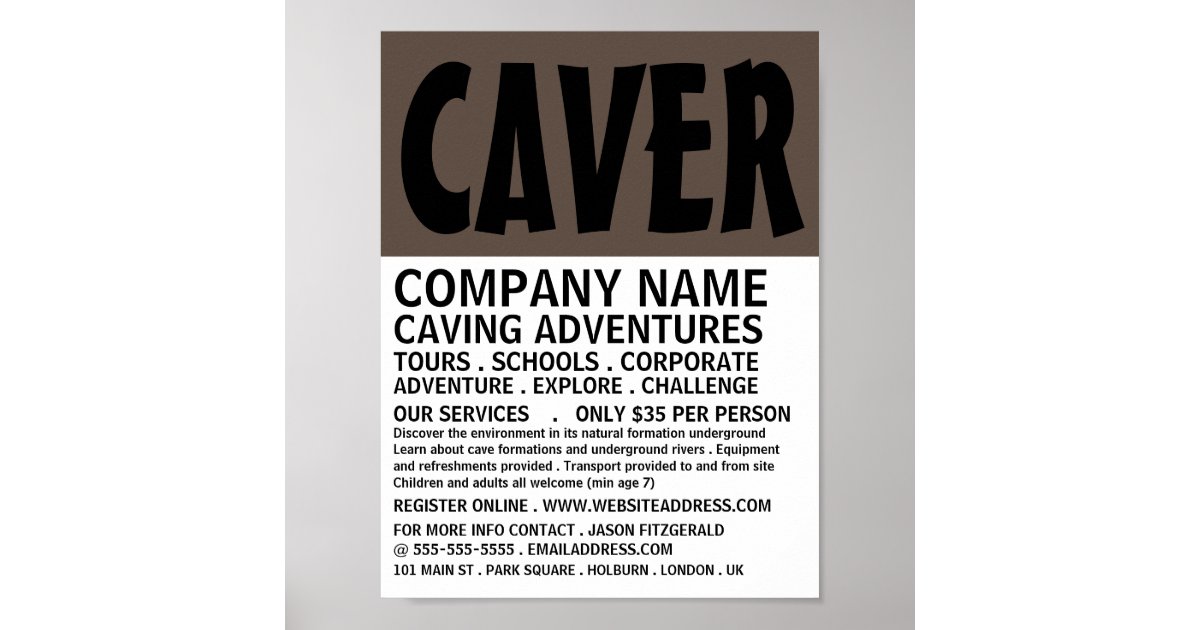 Modern Bold, Caving Adventure Advertising Poster | Zazzle