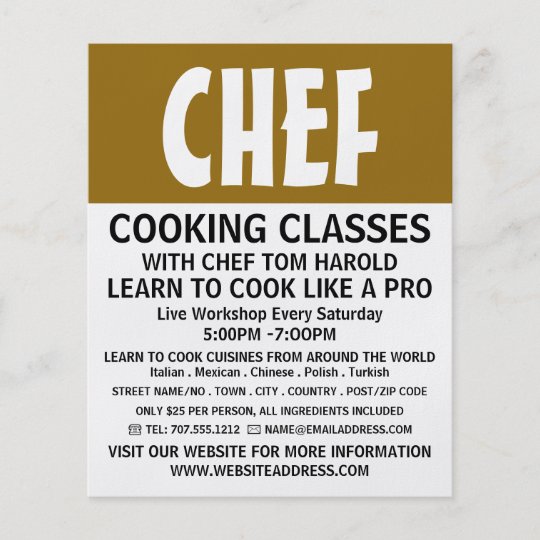 Modern Bold, Chef, Cooking Classes Advertising Flyer | Zazzle.com