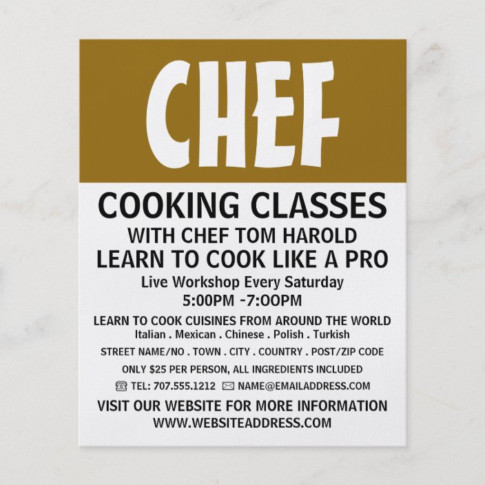 Modern Bold, Chef, Cooking Classes Advertising Flyer | Zazzle.com