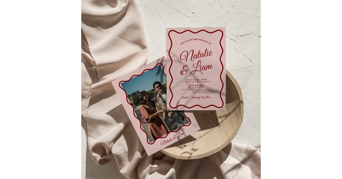Modern Bold Colorful Retro Funky Photo Wedding Invitation | Zazzle