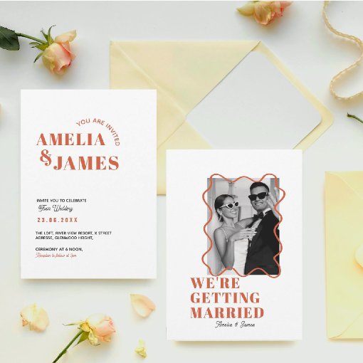 modern Bold Colorful Wavy funky retro Wedding Invitation | Zazzle