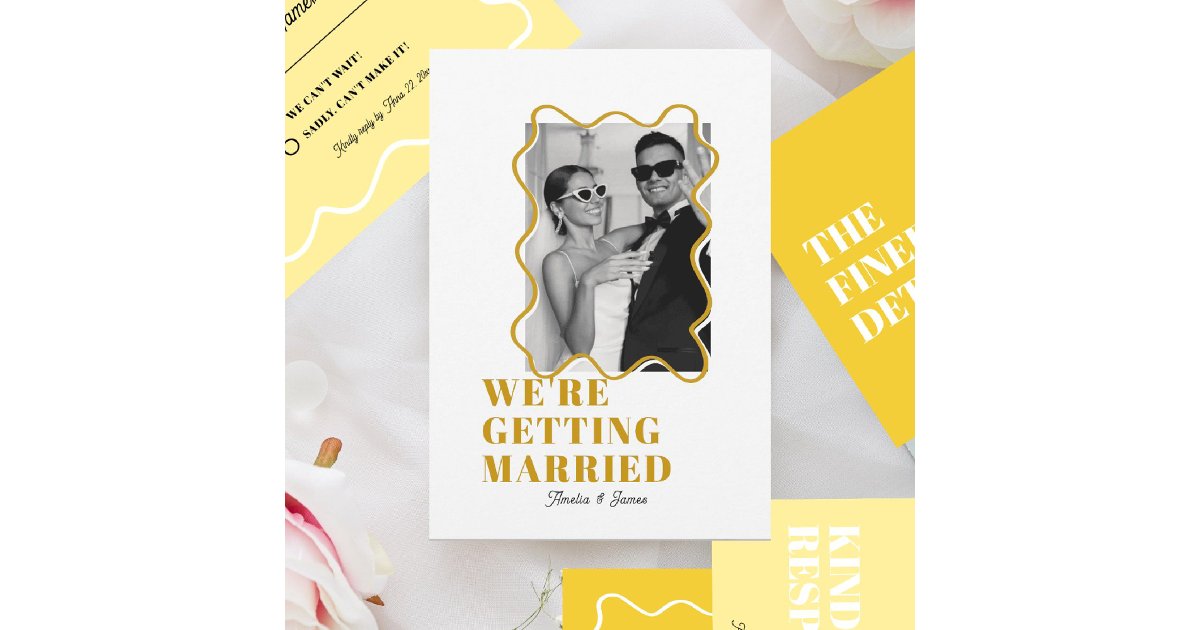 modern Bold Colorful Wavy funky yellow Wedding Invitation | Zazzle