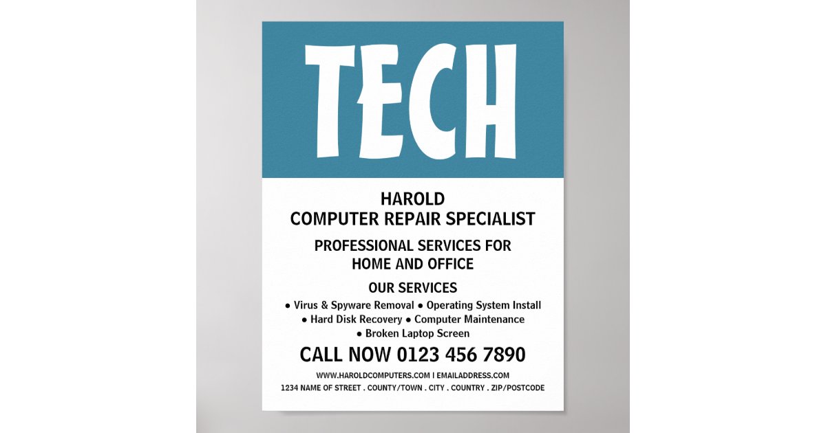 Modern Bold Computer Repair Specialist Advertising Poster | Zazzle