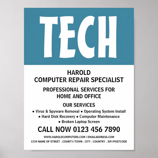 Modern Bold Computer Repair Specialist Advertising Poster | Zazzle