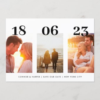 Modern BOLD DATE Three Photo QR CODE Save The Date | Zazzle