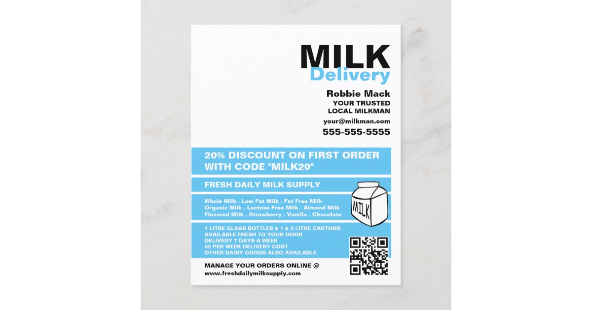 Modern & Bold Design, Milkman/Woman Delivery Flyer | Zazzle