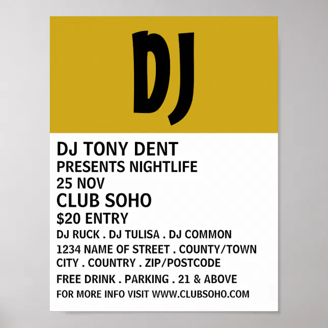 Modern Bold, DJ, Club Event Advertising Poster | Zazzle