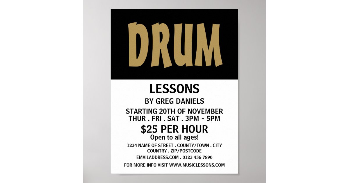Modern Bold, Drum Lessons Advertising Poster | Zazzle