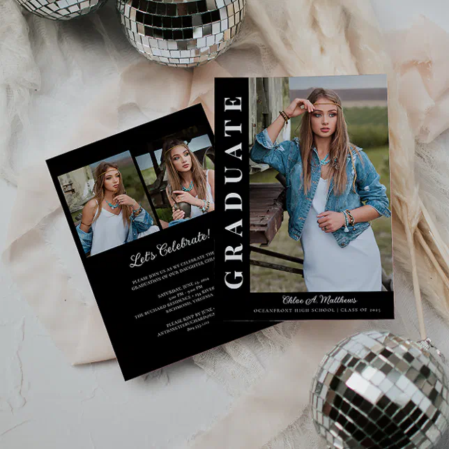Modern Bold Elegant Three Photo Graduation Invitation | Zazzle