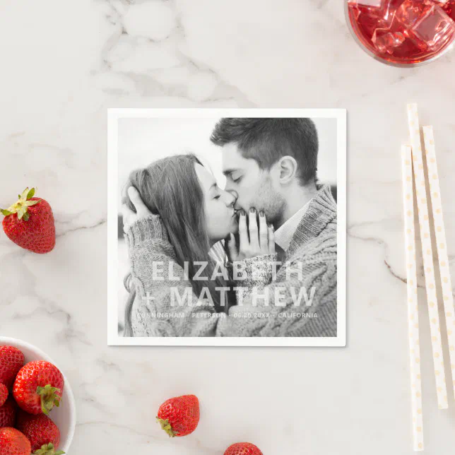 Modern Bold & Fun Typography Custom Photo Wedding Napkins | Zazzle