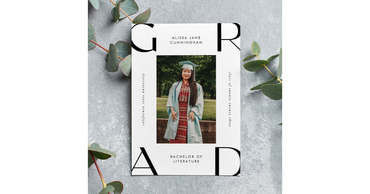 Modern Bold GRAD Typography Graduation Photo Announcement Postcard | Zazzle