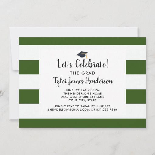 Modern Bold Green Stripe Graduation Photo Party Invitation | Zazzle