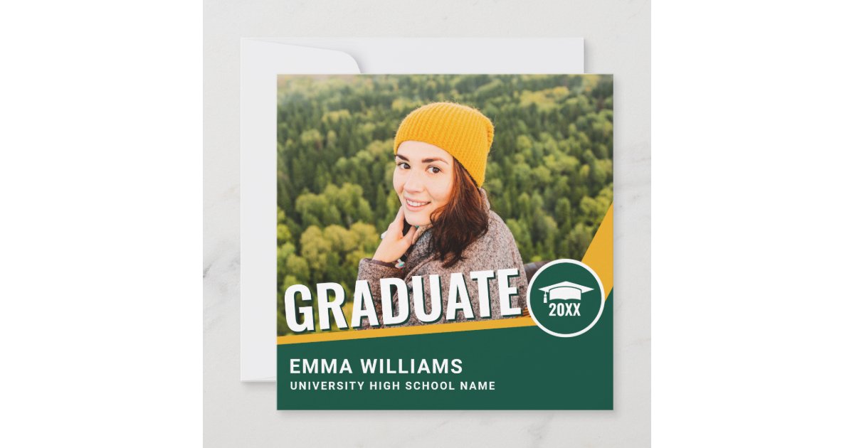 Modern Bold Green Yellow Photo Graduate Graduation Invitation | Zazzle