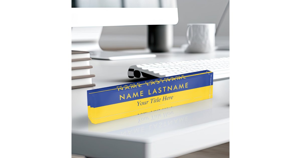 Modern Bold Half Yellow Navy Blue Title Desk Name Plate | Zazzle