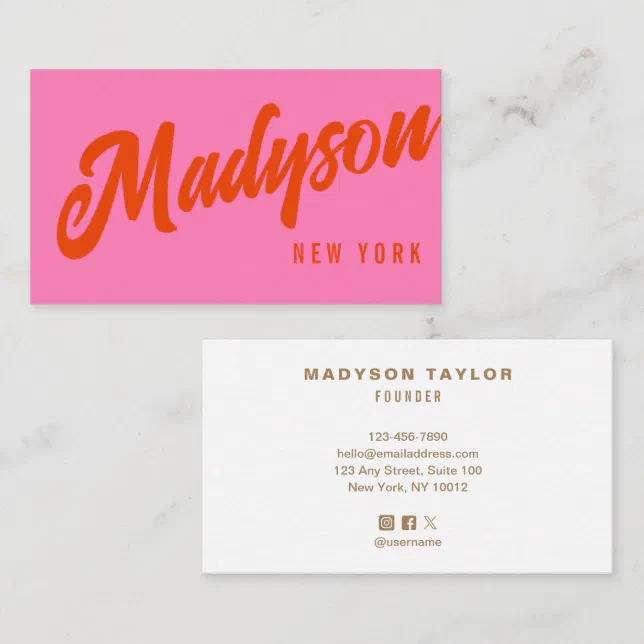 Modern Bold Hot Pink Red Script Typography Business Card | Zazzle