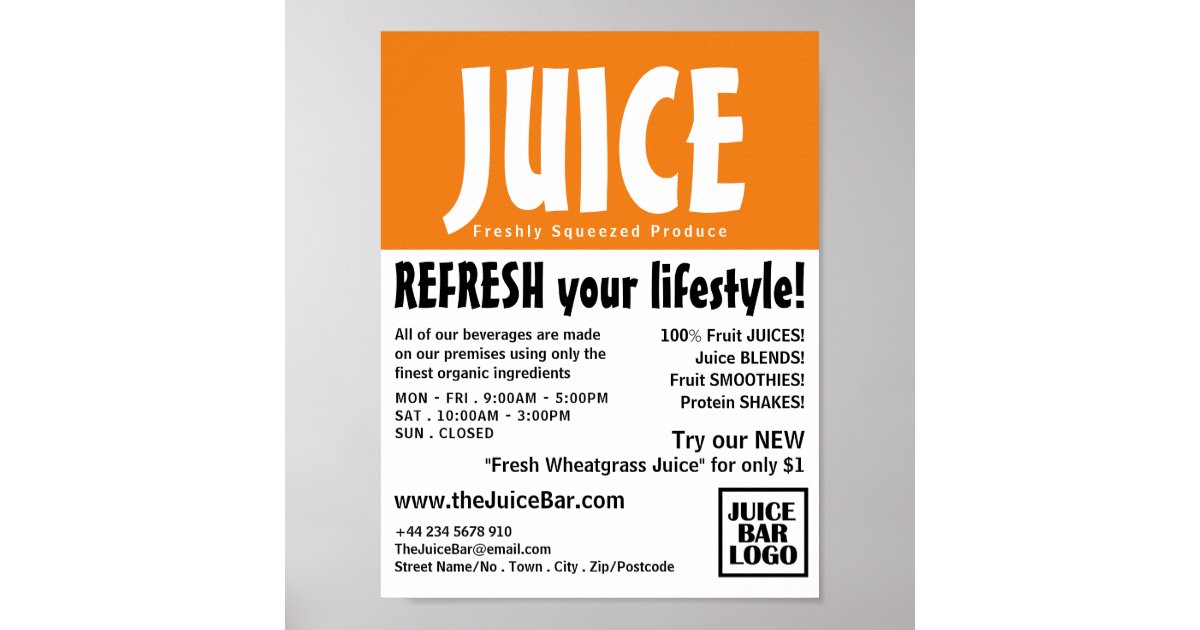 Modern Bold, Juice Bar Advertising Poster | Zazzle