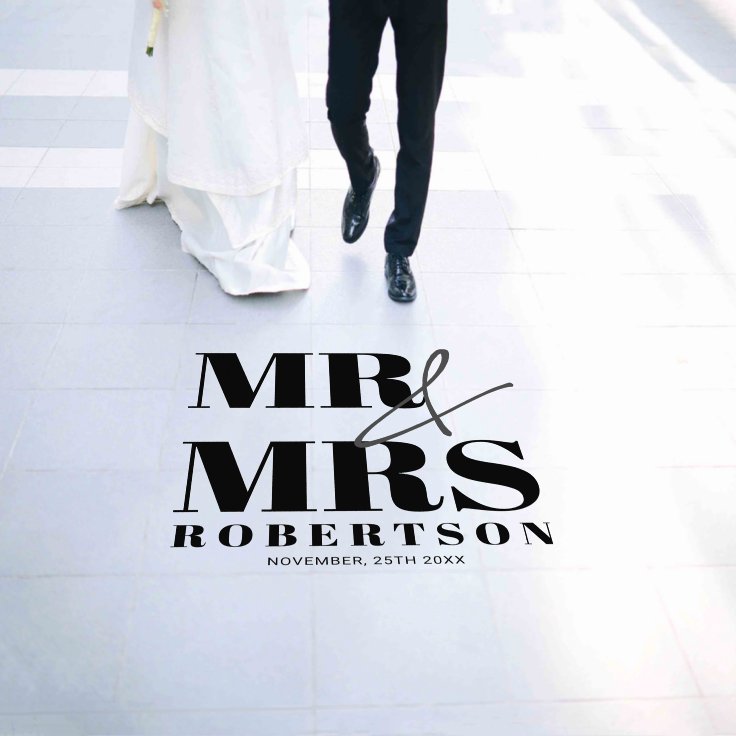 Modern bold Mr Mrs script name black Wedding dance Floor Decals | Zazzle