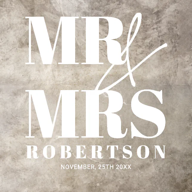 Modern bold Mr Mrs script name white Wedding dance Floor Decals | Zazzle