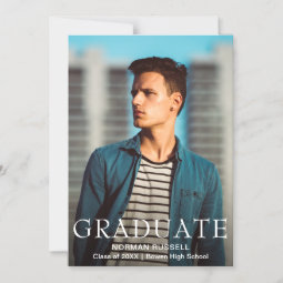 Modern Bold Navy Blue Boy Photo Graduation Magnetic Invitation | Zazzle