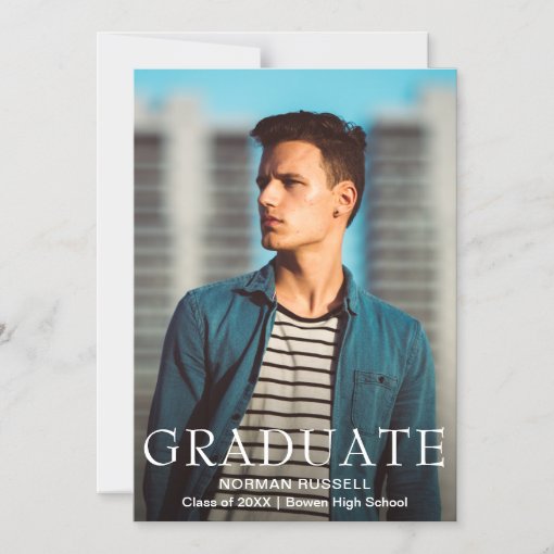 Modern Bold Navy Blue Boy Photo Graduation Magnetic Invitation | Zazzle