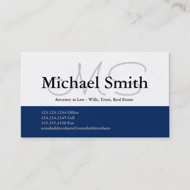 Modern Bold Navy Initials - Business Card | Zazzle