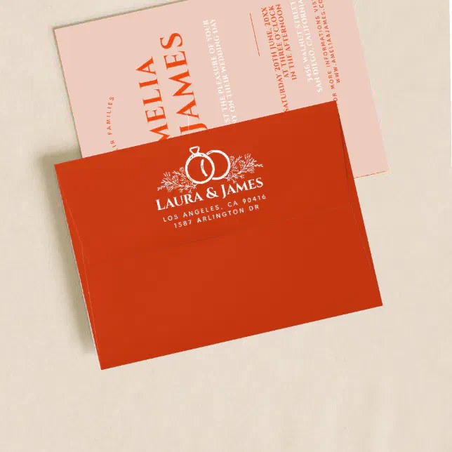 Modern bold orange and pink wedding Envelope | Zazzle