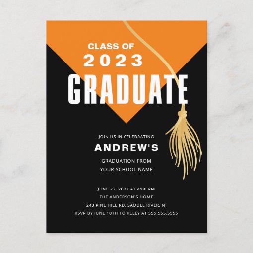 Modern Bold Orange Grad Cap Graduation Postcard | Zazzle