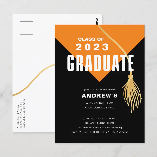 Modern Bold Orange Grad Cap Graduation Postcard | Zazzle