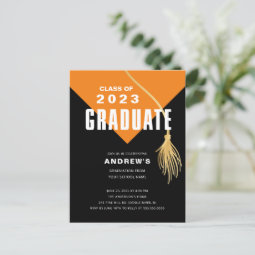 Modern Bold Orange Grad Cap Graduation Postcard | Zazzle
