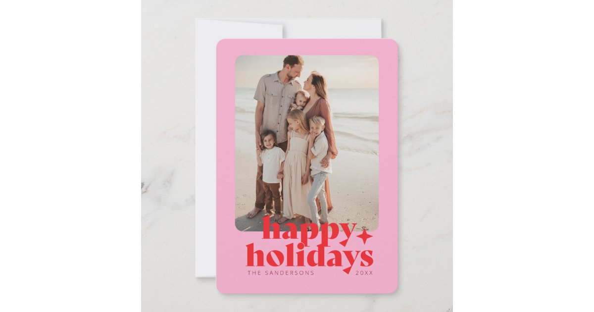 Modern Bold Photo Pink and Red Graphic Type Holiday Card | Zazzle