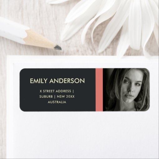MODERN BOLD PINK BLACK PERSONAL PHOTO ADDRESS LABEL | Zazzle