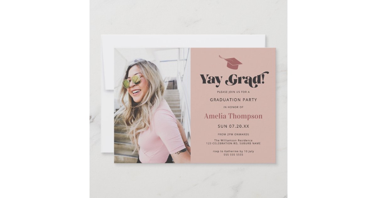 Modern Bold Pink Photo Graduation Party Invitation | Zazzle
