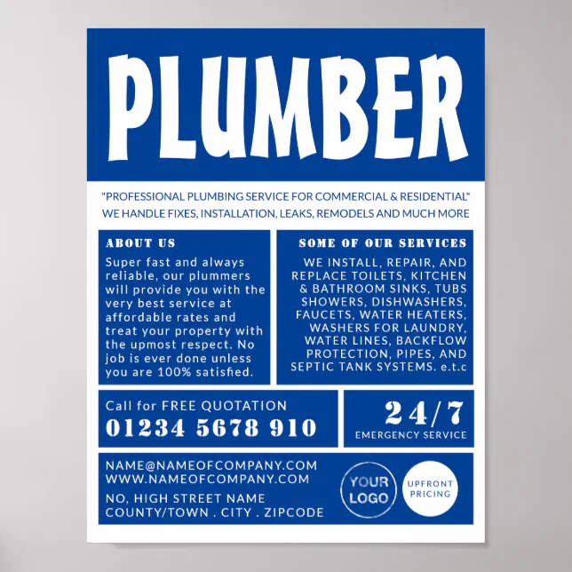 Modern Bold, Plumber, Plumbing Advertising Poster | Zazzle