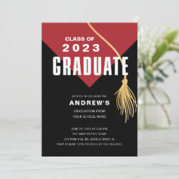 Modern Bold Red Cap Graduation Invitation | Zazzle