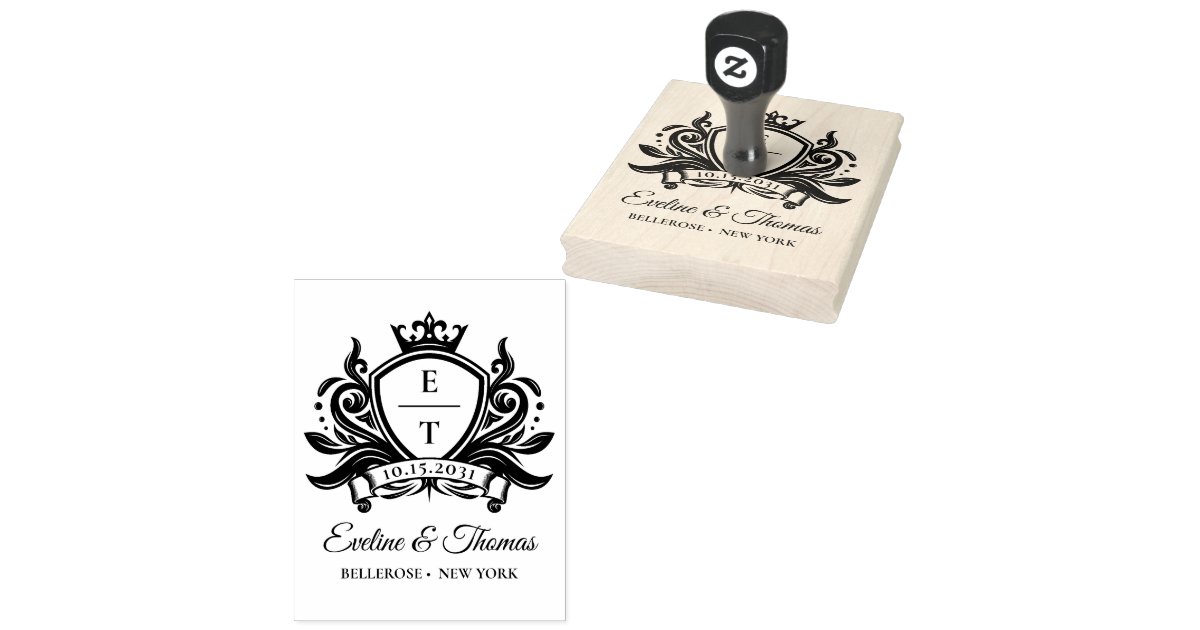Modern bold royal wedding monogram logo emblem rubber stamp | Zazzle