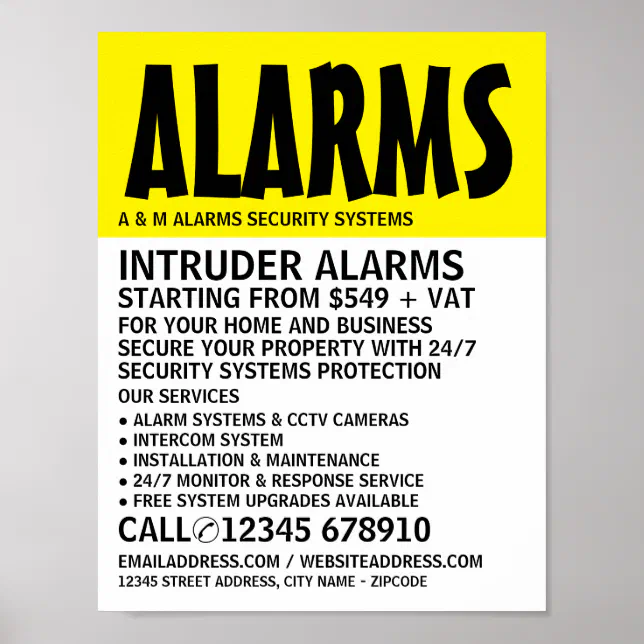 Modern Bold, Security Alarm Service Advertising Poster | Zazzle