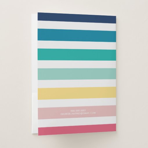 MODERN BOLD STRIPED SCHOOL pastel rainbow colorful Pocket Folder | Zazzle